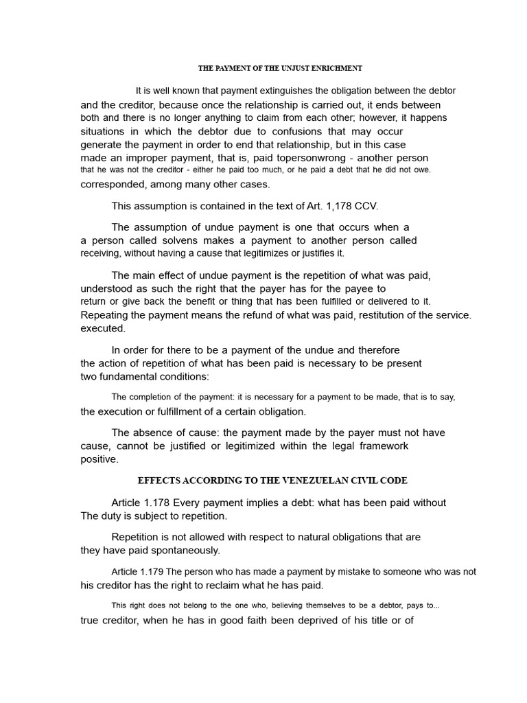 The Payment of The Unjust Enrichment | PDF