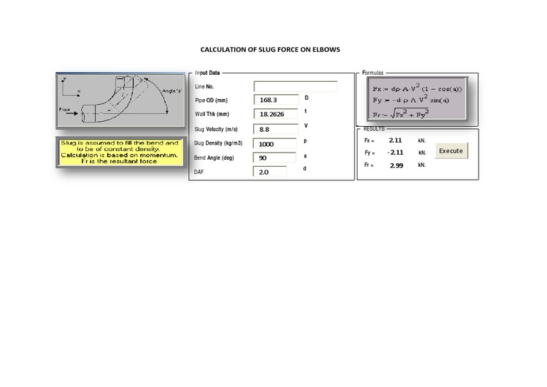Calculation of Slug Force On Elbows: Execute Execute | PDF