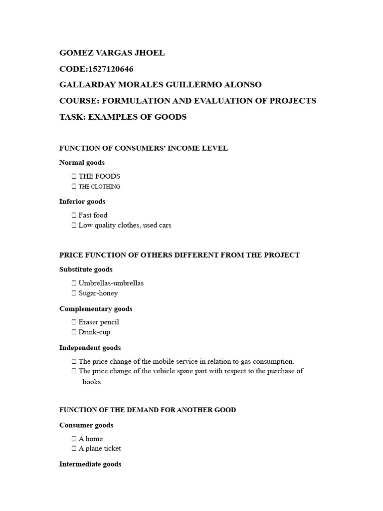 Independent Goods Examples Explained | PDF
