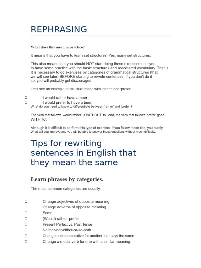 Rephrasing | PDF | Verb | English Language