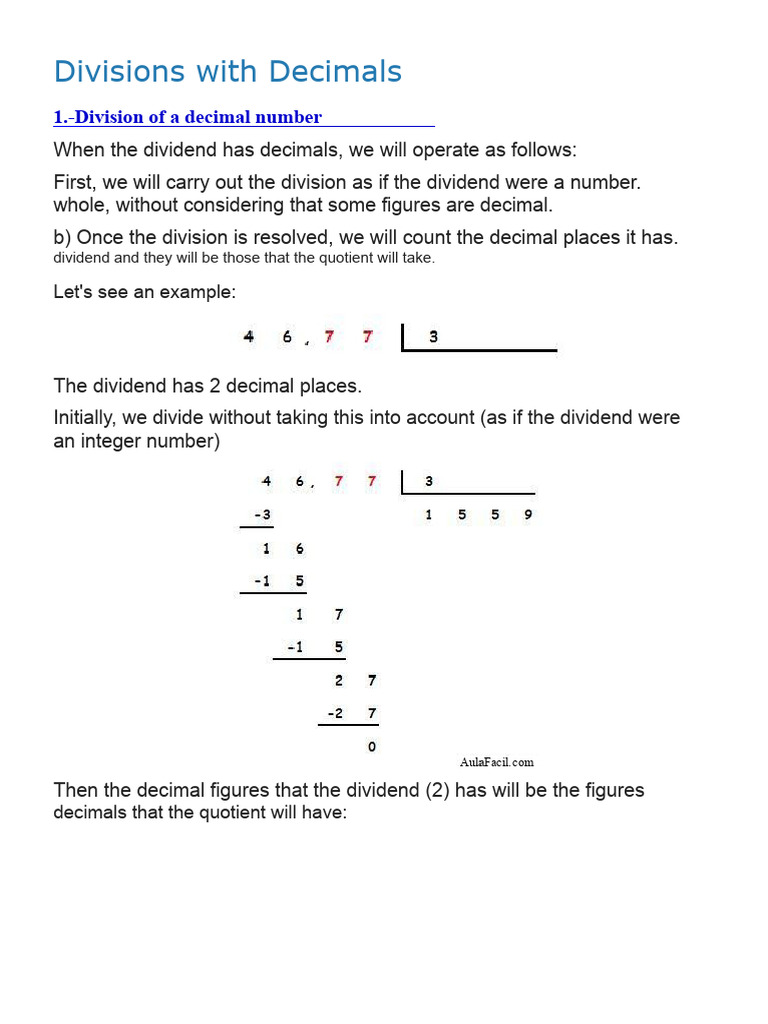 Divisions With Decimals | PDF | Division (Mathematics) | Decimal