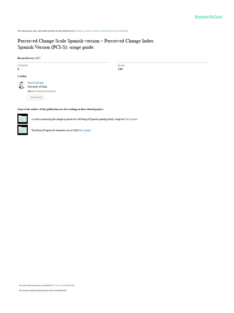 Perceived Change Scale | PDF | Well Being | Caregiver