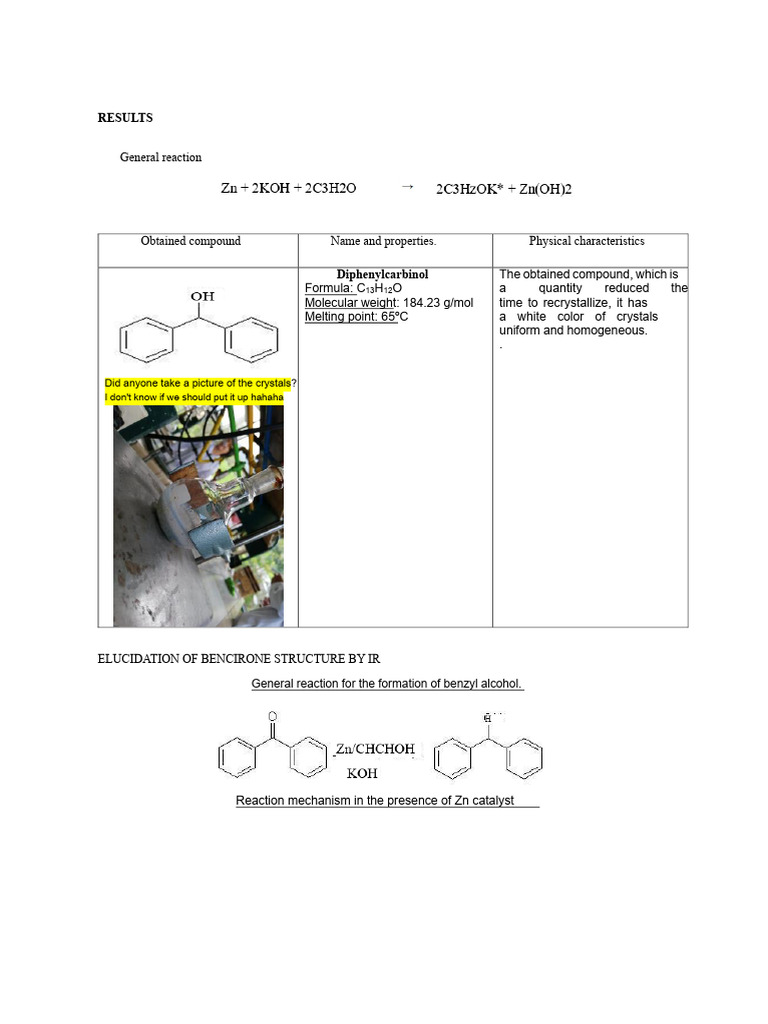 Synthesis of Diphenyl Carbinol | PDF | Chemical Reactions | Acid