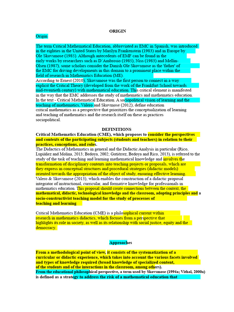 Critical Mathematics | PDF | Thought | Knowledge