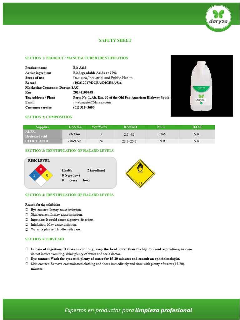 HS - Bio Acid 2018 | PDF | Personal Protective Equipment | Occupational ...