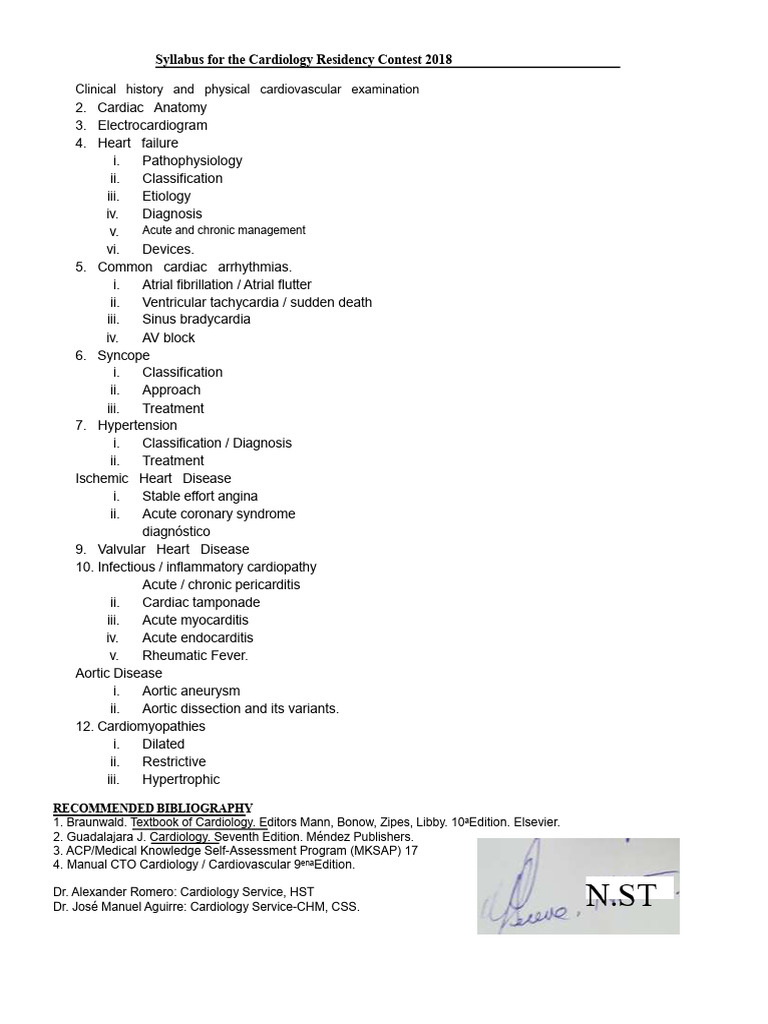 Cardiology Syllabus | PDF