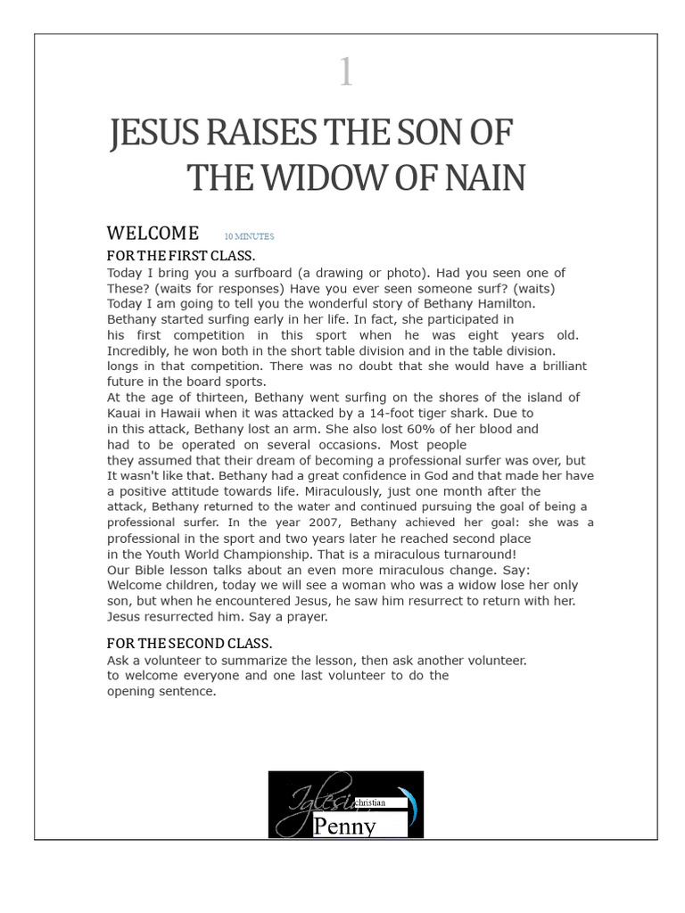 Lesson 3 - Jesus Raises The Son of The Widow of Nain | PDF | Jesus ...