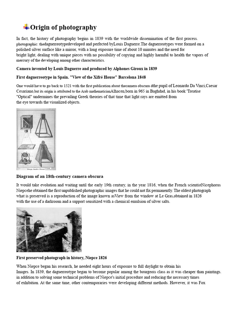 Origin of Photography | PDF | Artistic Techniques | Light
