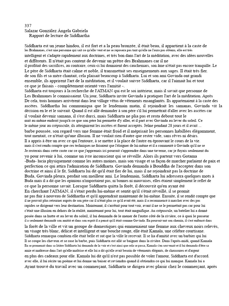 Siddhartha Rapport de Lecture. | PDF
