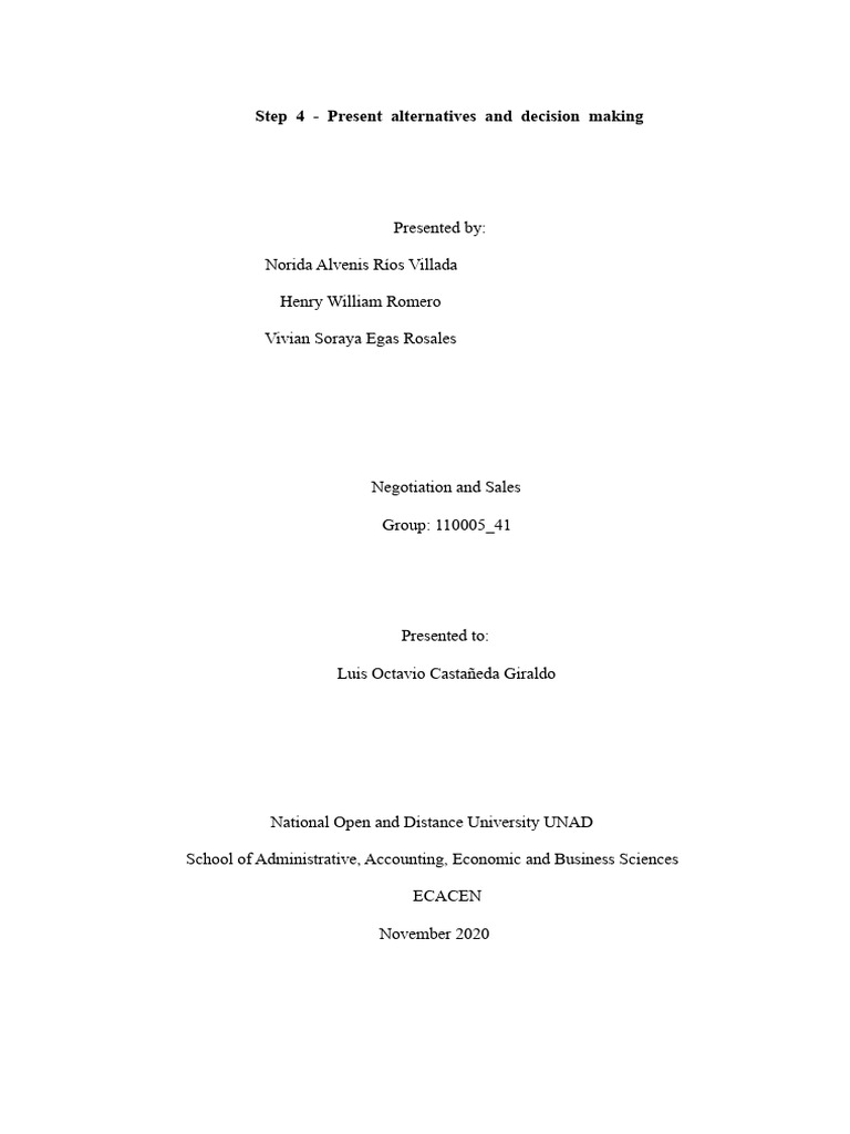 Step 4 - Present Alternatives and Decision Making - Group - 110005 - 41 ...