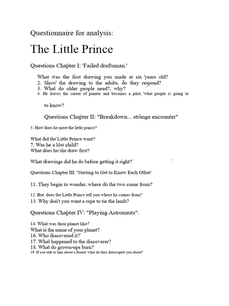 Little Prince Analysis Questionnaire | PDF | The Little Prince
