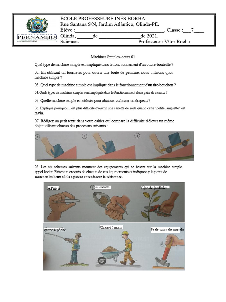 Exercices sur les machines simples | PDF