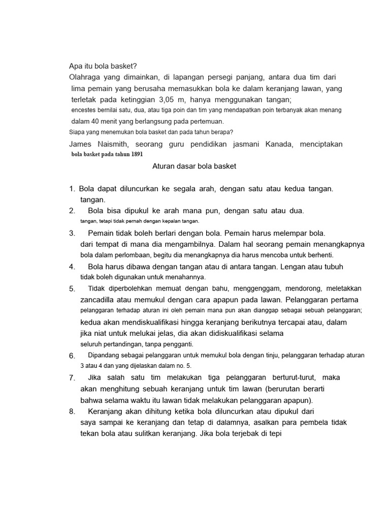 Aturan Dasar Bola Basket | PDF