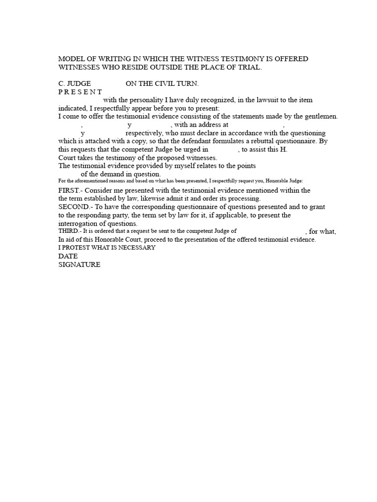 Model of Document Offering Testimonial Evidence | PDF
