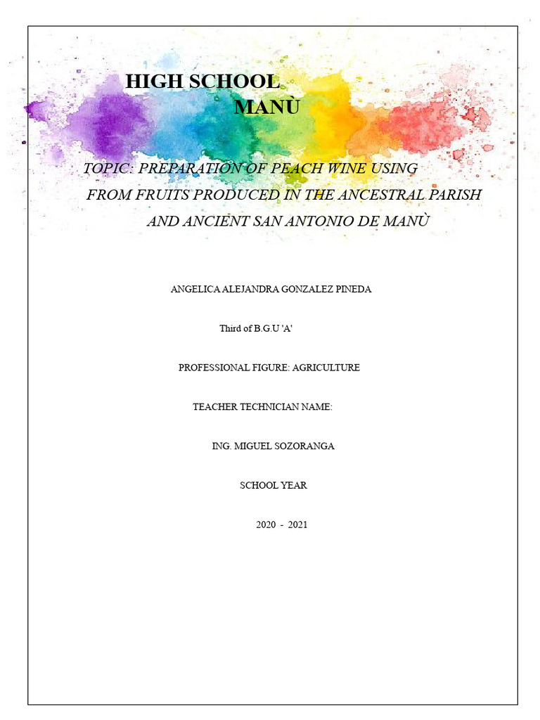 Peach Wine Production in Manù, Ecuador | PDF | Wine | Fermentation