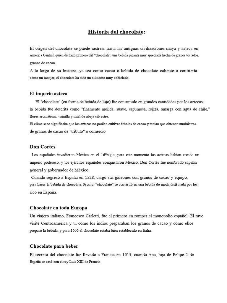 Historia Del Chocolate | PDF | Chocolate | Alimentos