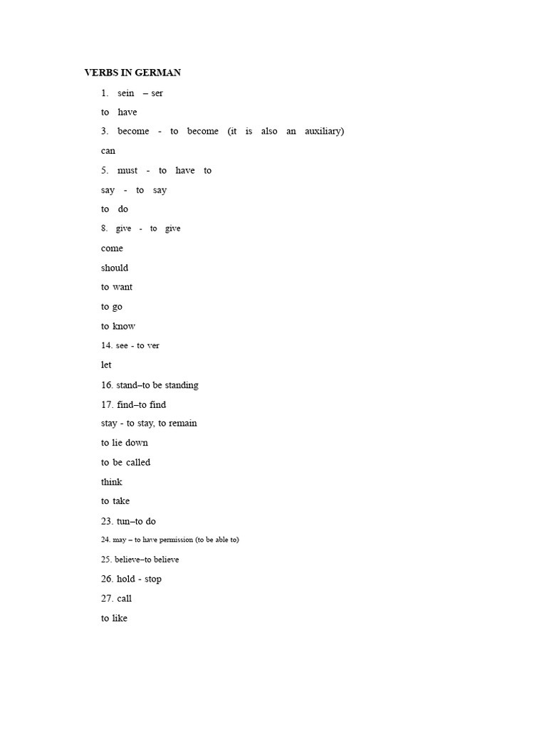 Verbs in German | PDF | Verb | Grammatical Conjugation