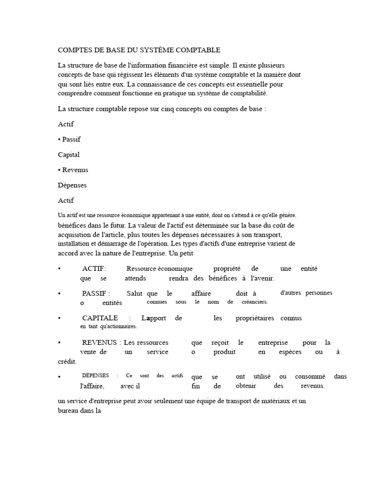 Comptes de Base Du Système Comptable | PDF | Comptabilité | Capitaux ...