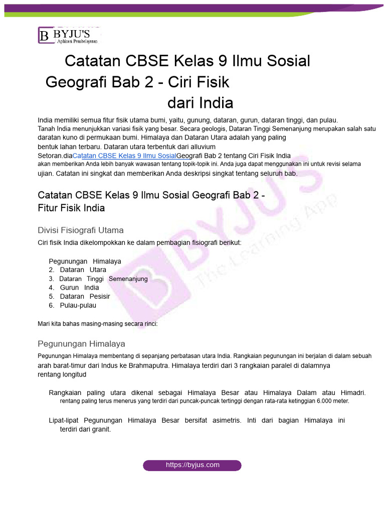 Ciri Fisik India untuk Kelas 9 CBSE | PDF