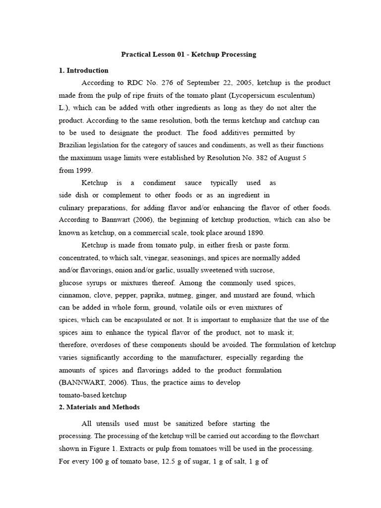 Practical Class - Ketchup Processing | PDF | Ketchup | Food Science