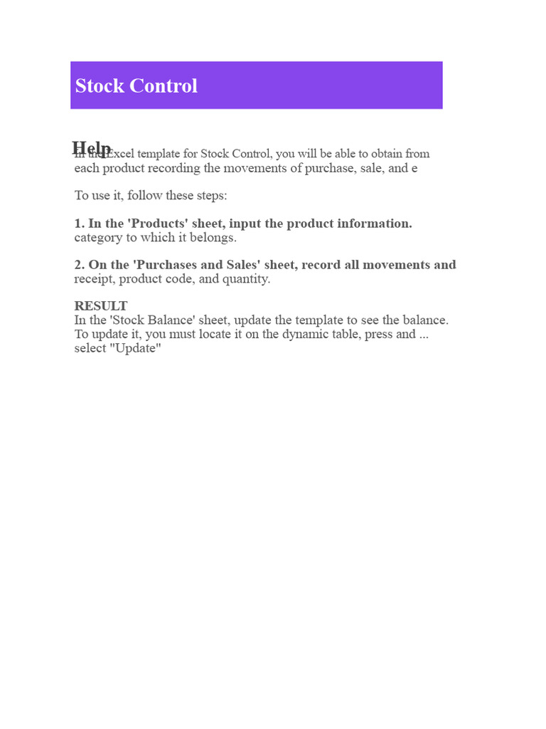 Excel Stock Control Template Guide | PDF | Screw | Computing