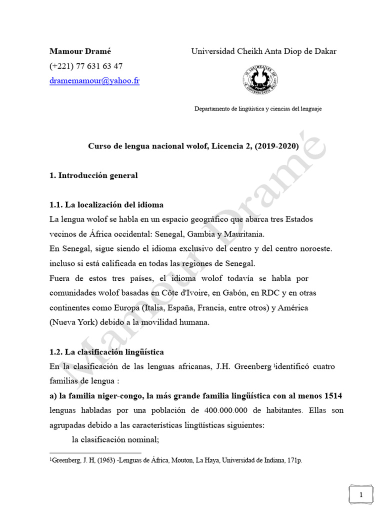 Curso de Wolof, Licenciatura 2, 2019-2020 | PDF | Senegal | Lingüística