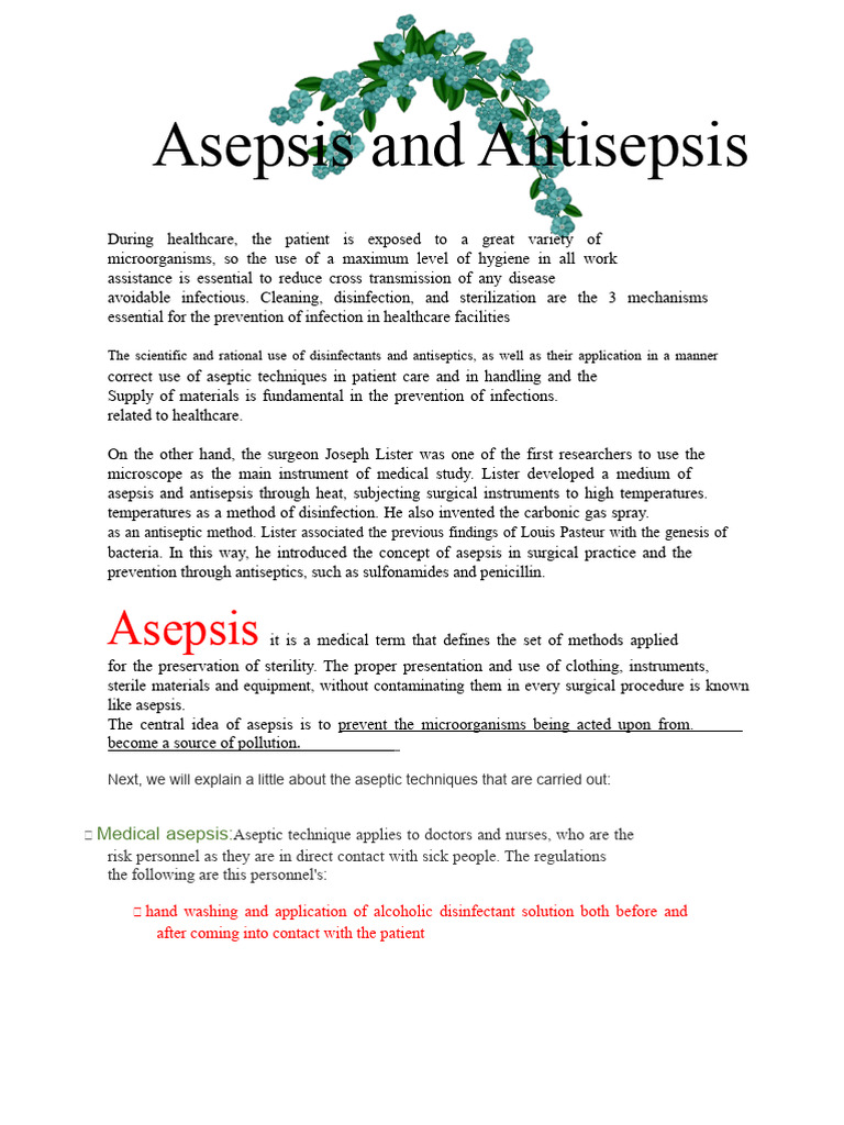 Asepsis and Antisepsis in Healthcare | PDF | Clinical Medicine | Health ...