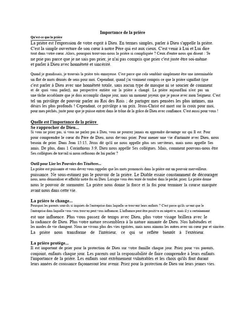 Importance de La Prière | PDF | Prière | Dieu