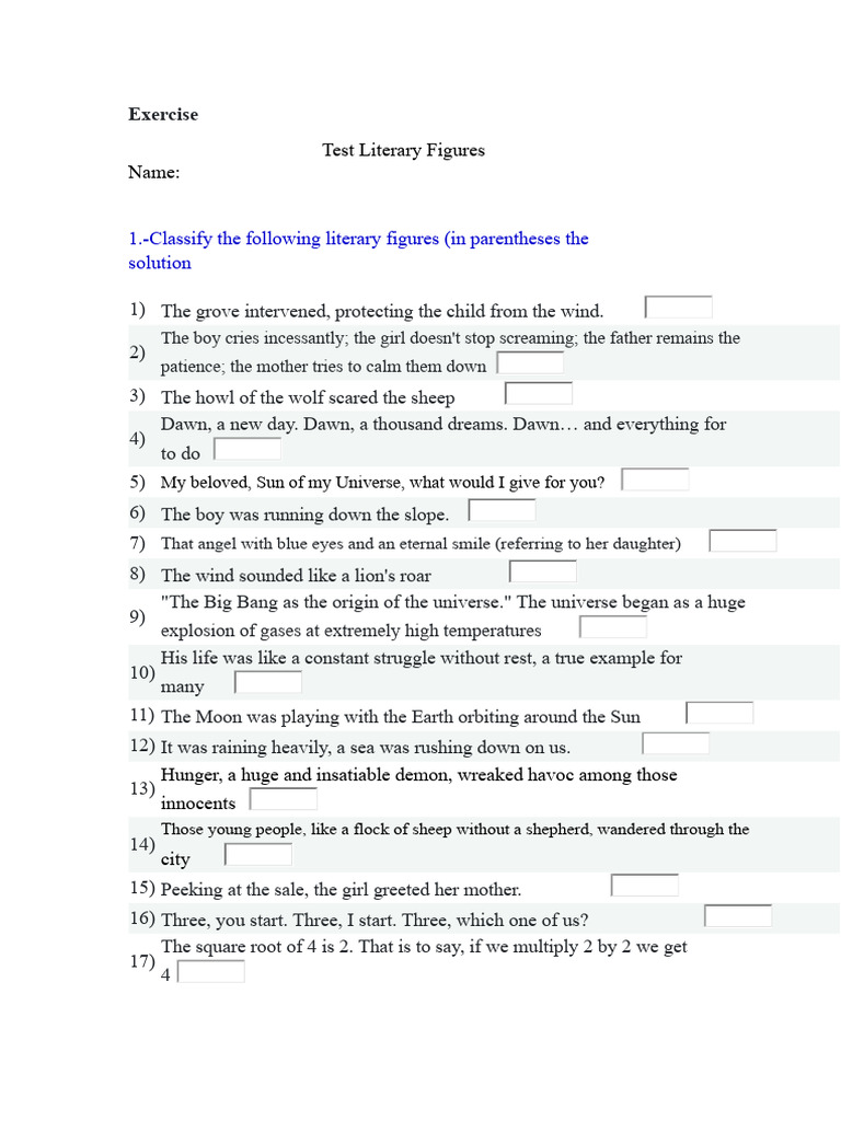 Literary Figures Classification Exercise | PDF | Metaphor
