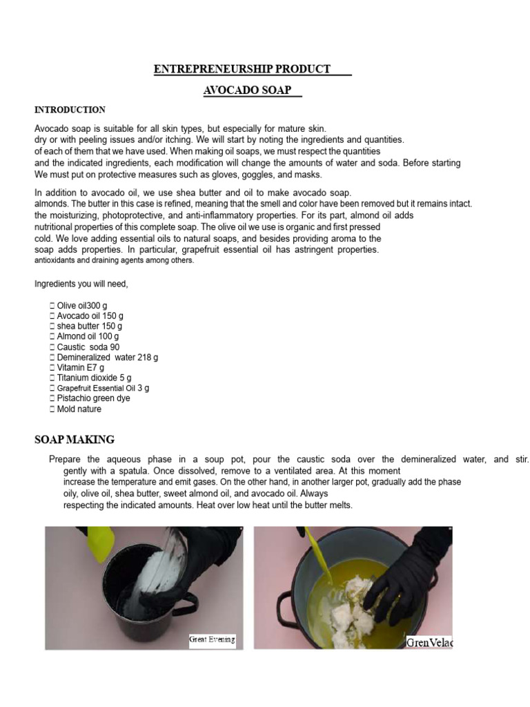 Avocado Soap Recipe for All Skin Types | PDF | Soap | Sodium Hydroxide