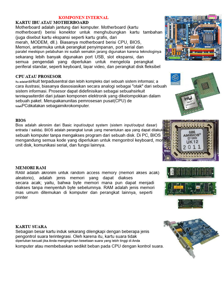 Komponen Internal Dan Eksternal Komputer | PDF