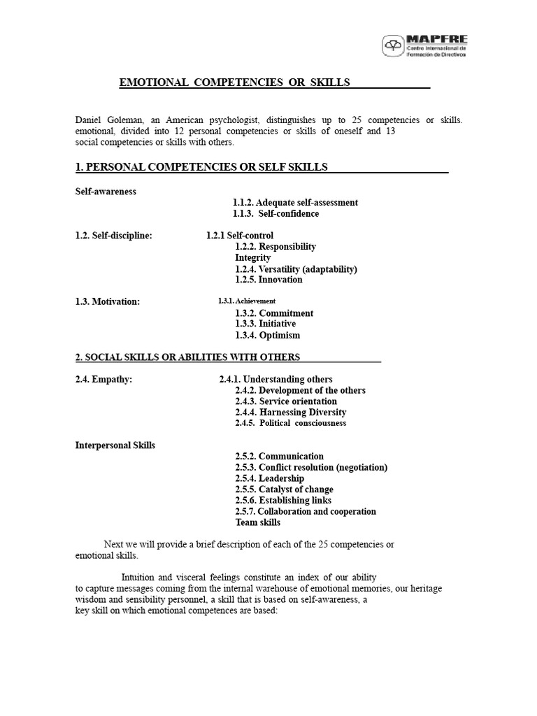 Emotional Competencies GOLEMAN | PDF | Motivational | Motivation