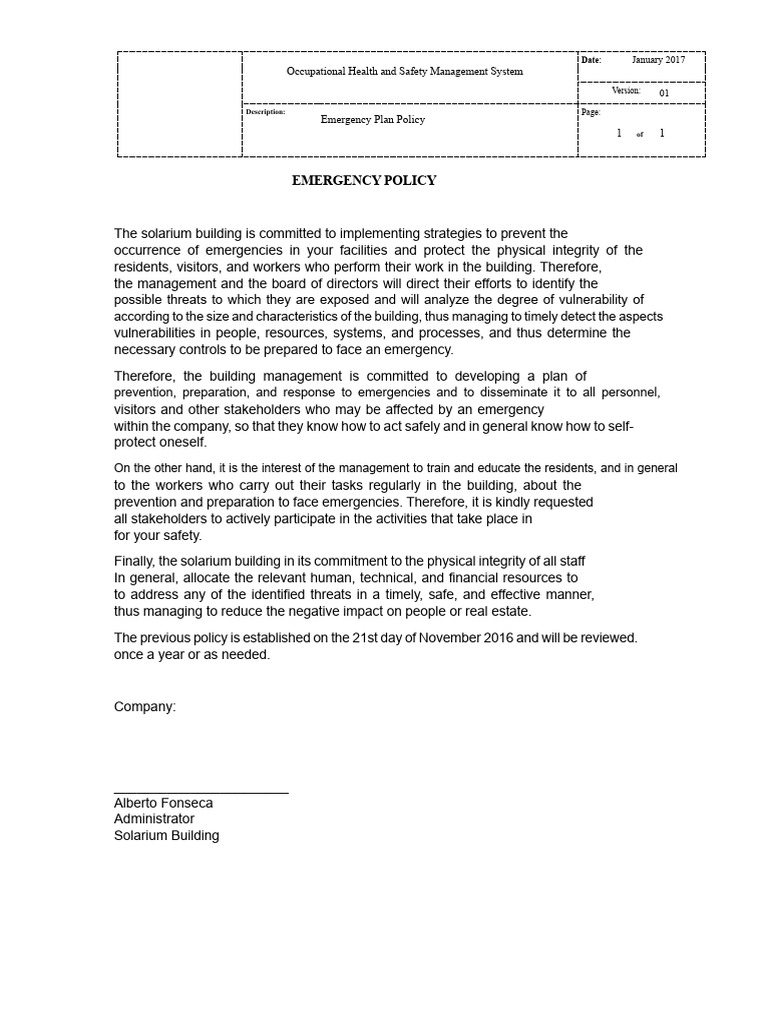 Emergency Policy | PDF | Emergency Management | Policy