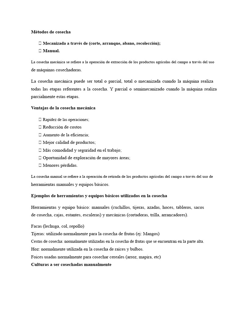 Métodos de Cosecha: Manual y Mecánico | PDF | Cosecha | Mango