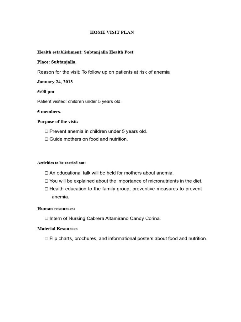Home Visit Plan Candy | PDF