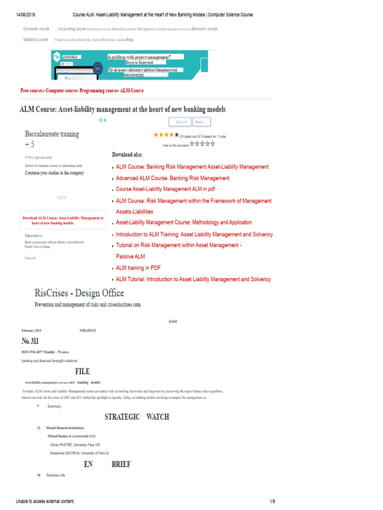 (PDF) ALM Course - Asset-Liability Management at The Heart of New Banking Models - Computer ...