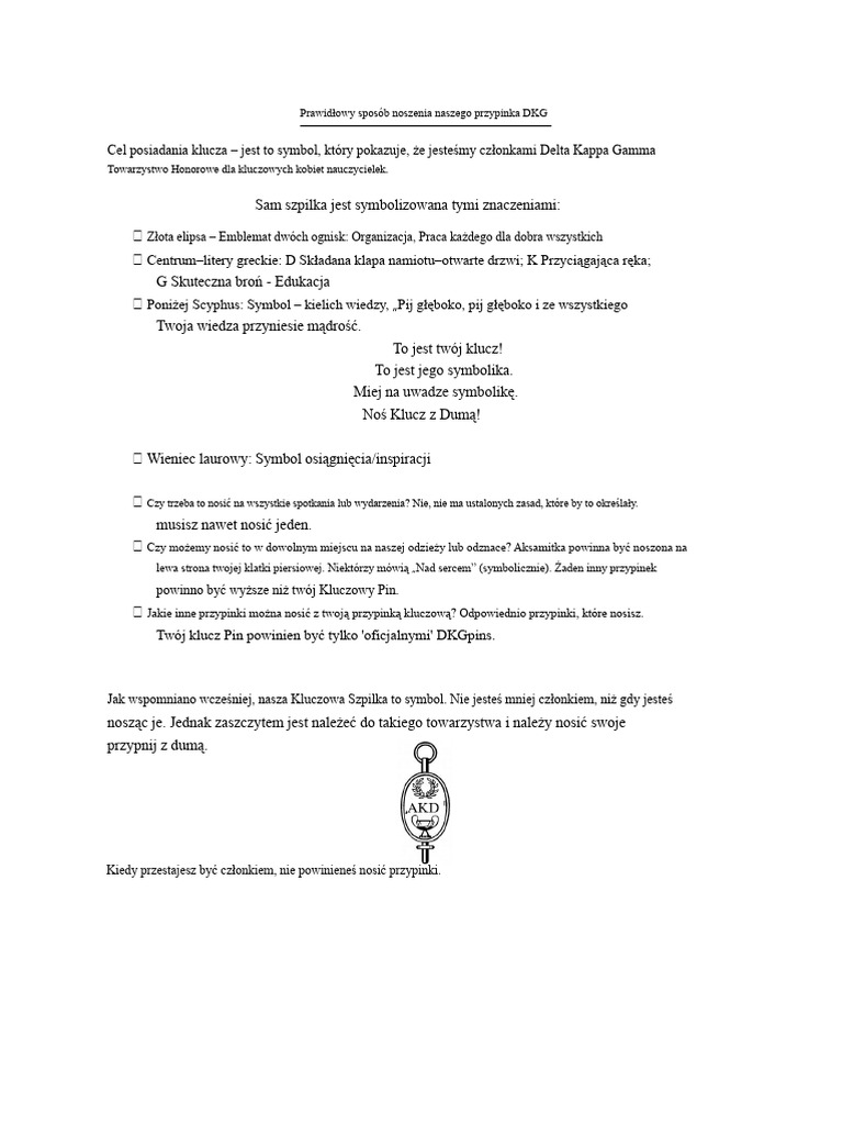Właściwy Sposób Noszenia Naszego Pinu DKG | PDF