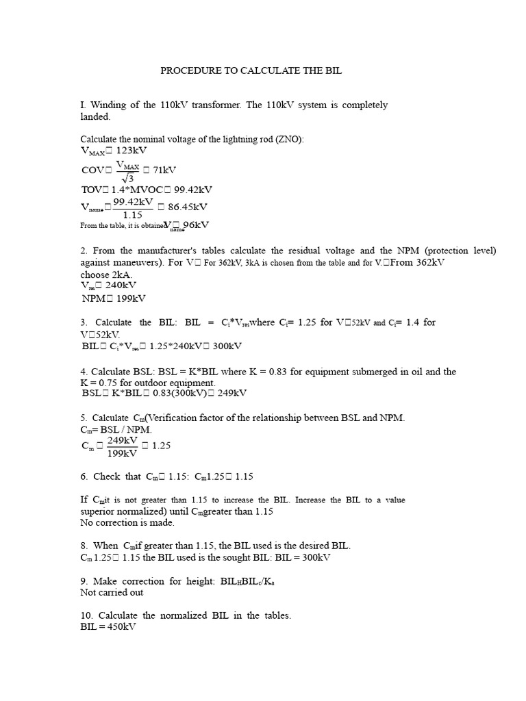 BIL Calculation Procedure for Transformers | PDF | Insulator ...