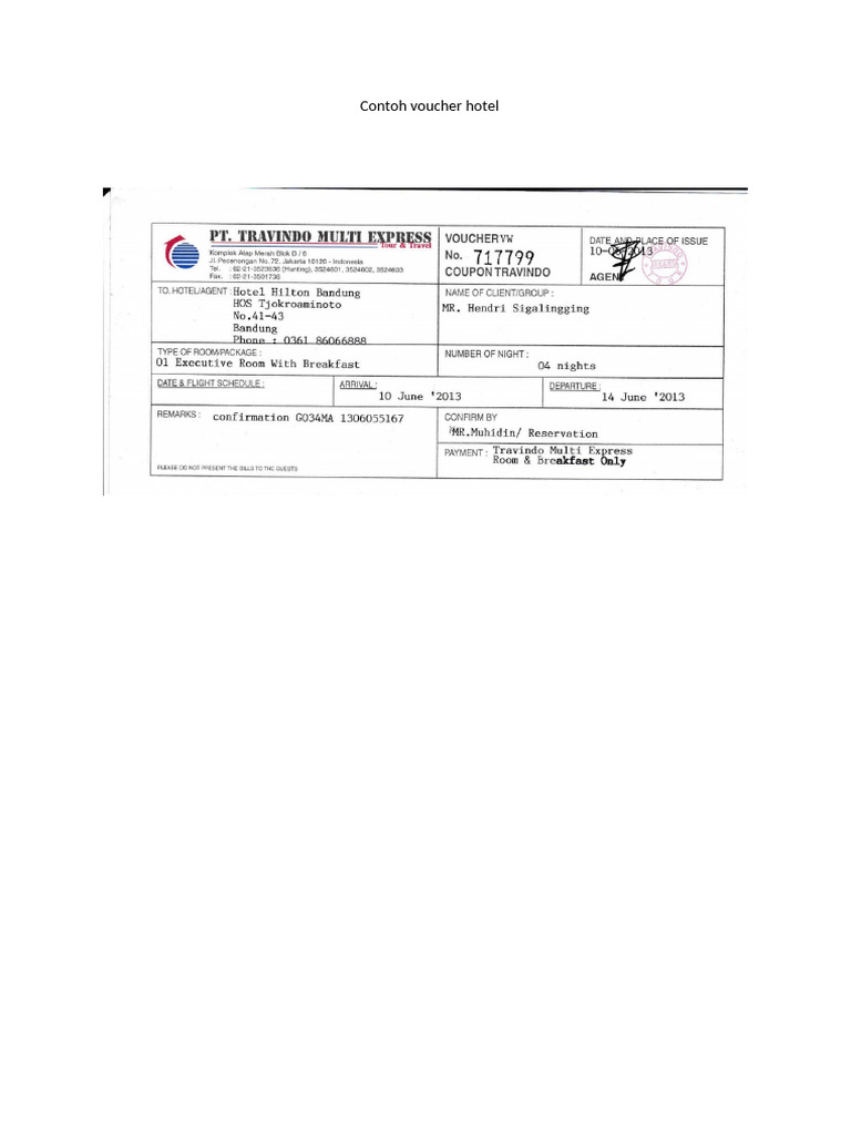 Contoh Voucher Hotel | PDF