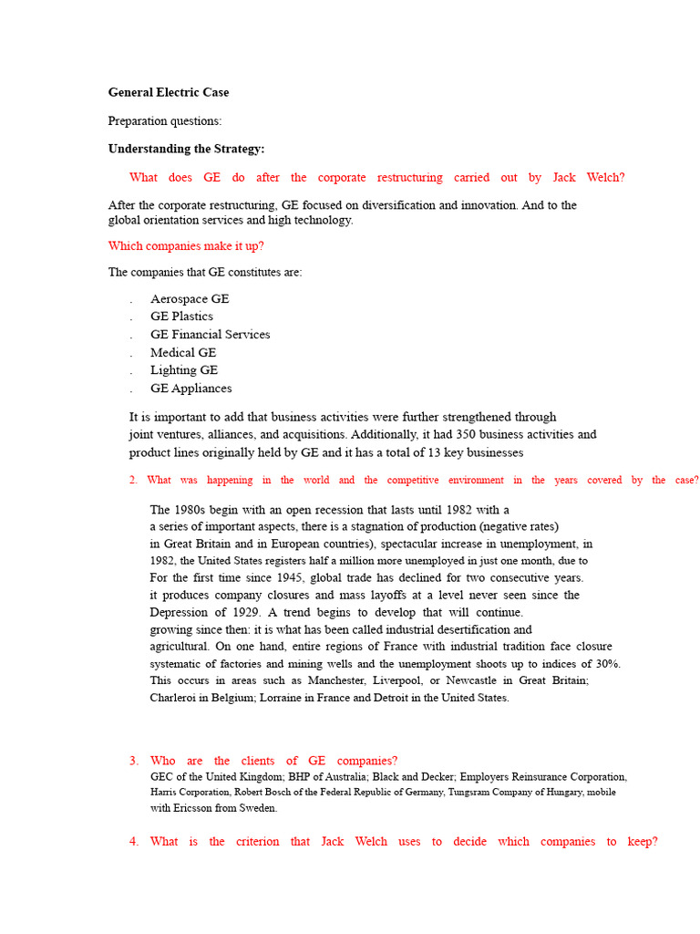 General Electric Case Preparation Questions | PDF | General Electric ...