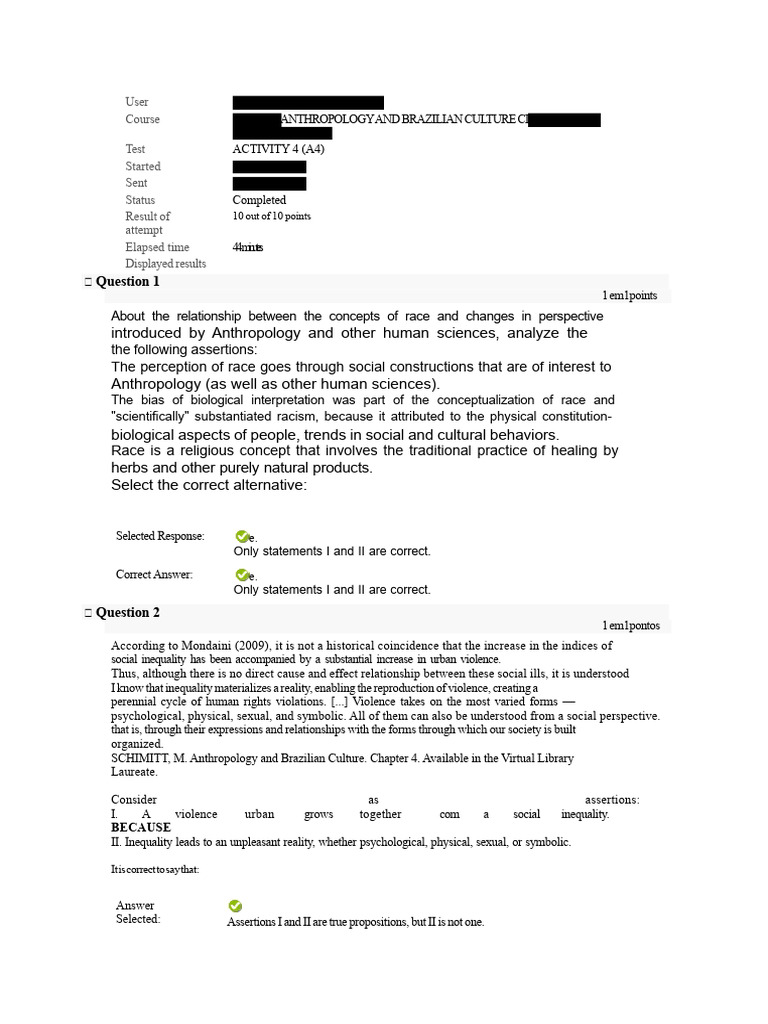 ANTHROPOLOGY AND BRAZILIAN CULTURE Activity 4 | PDF | Prejudices | Truth