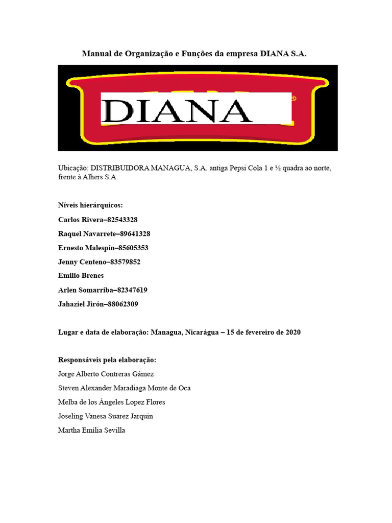 Manual de Organização e Funções Da Empresa DIANA S | PDF | Qualidade ...