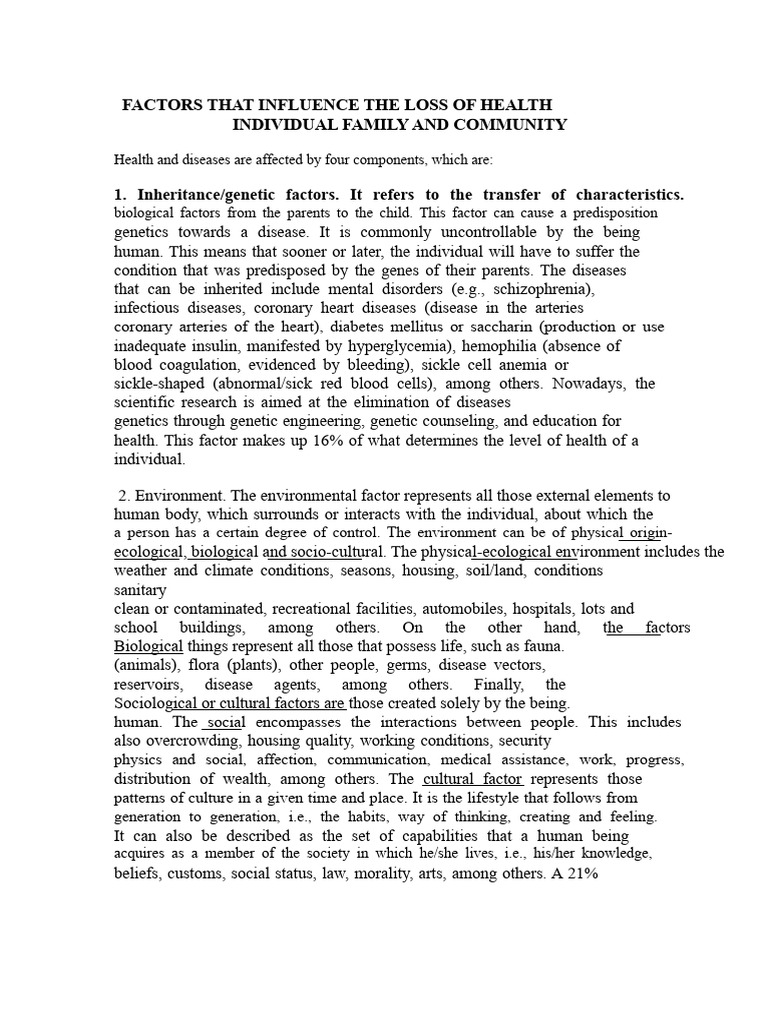 Influences on Family Health Factors | PDF | Mental Health | Genetics