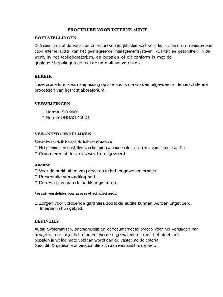 Procedure Voor Interne Audit | PDF