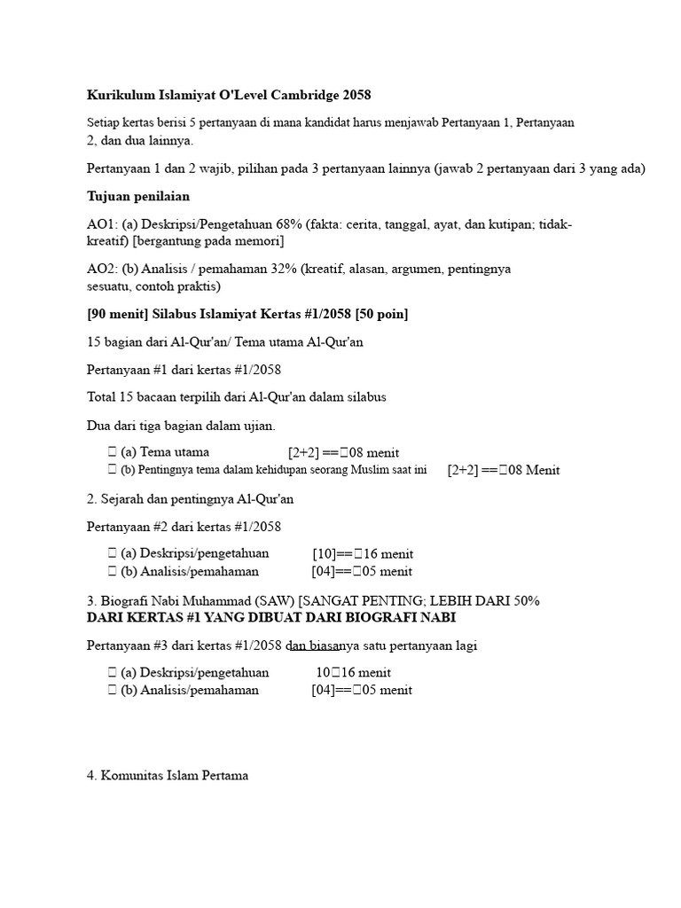 Cambridge O Level Islamiat | PDF