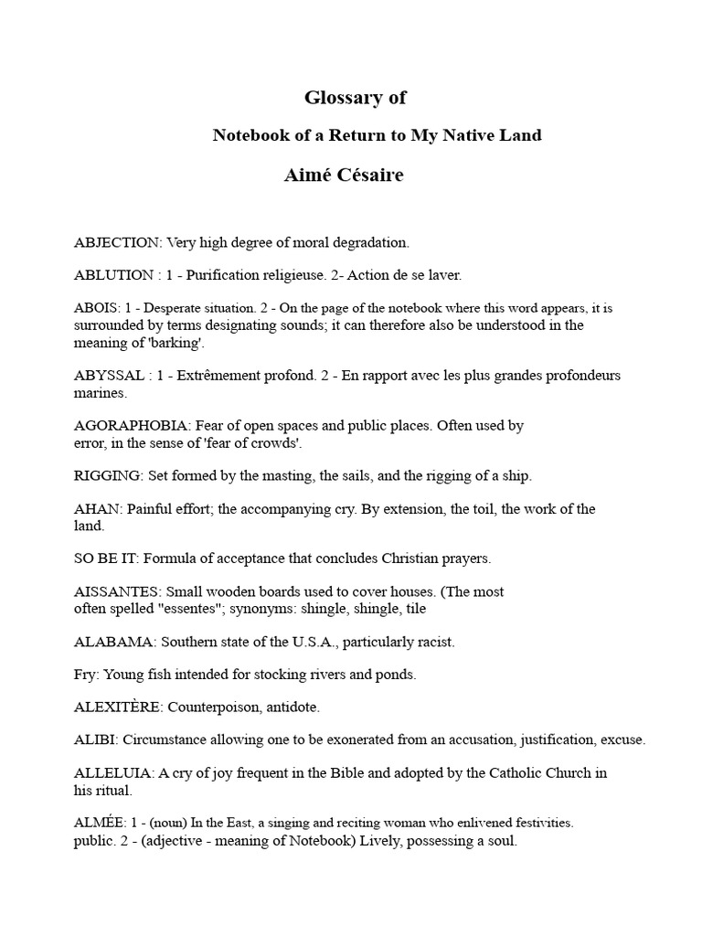 Glossary of The Notebook of A Return To My Native Land | PDF | West Africa
