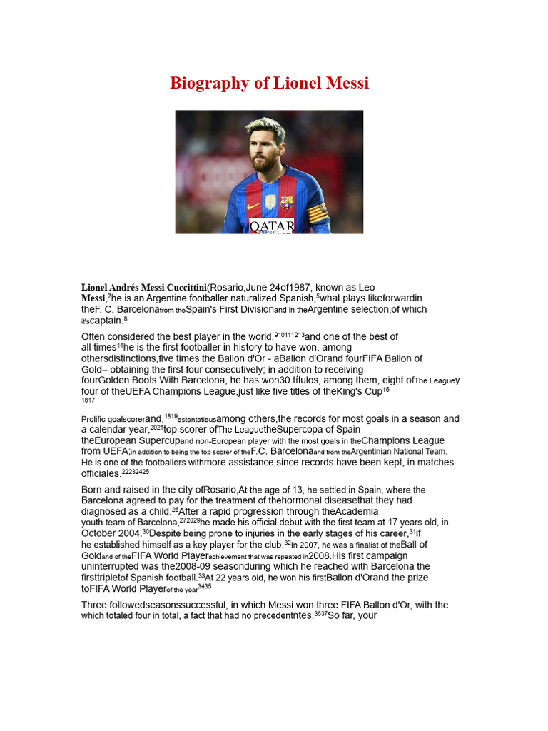 Biography of Lionel Messi | PDF | Lionel Messi | Fc Barcelona