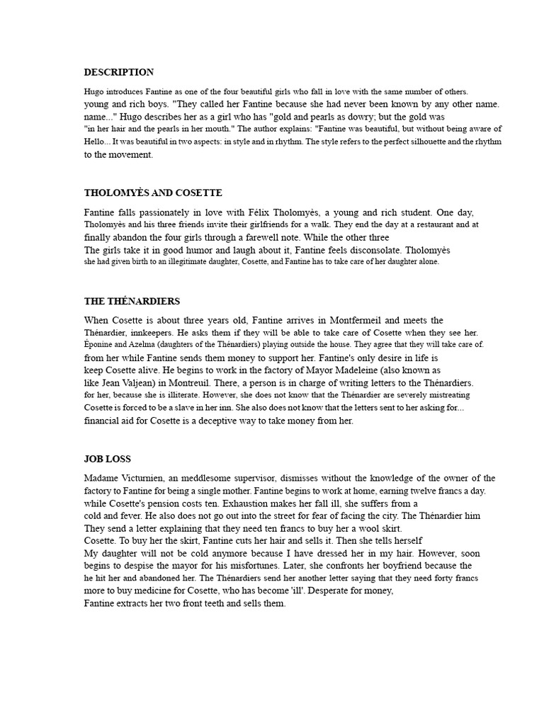 The Story of Fantine | PDF | Cosette | Victor Hugo Characters