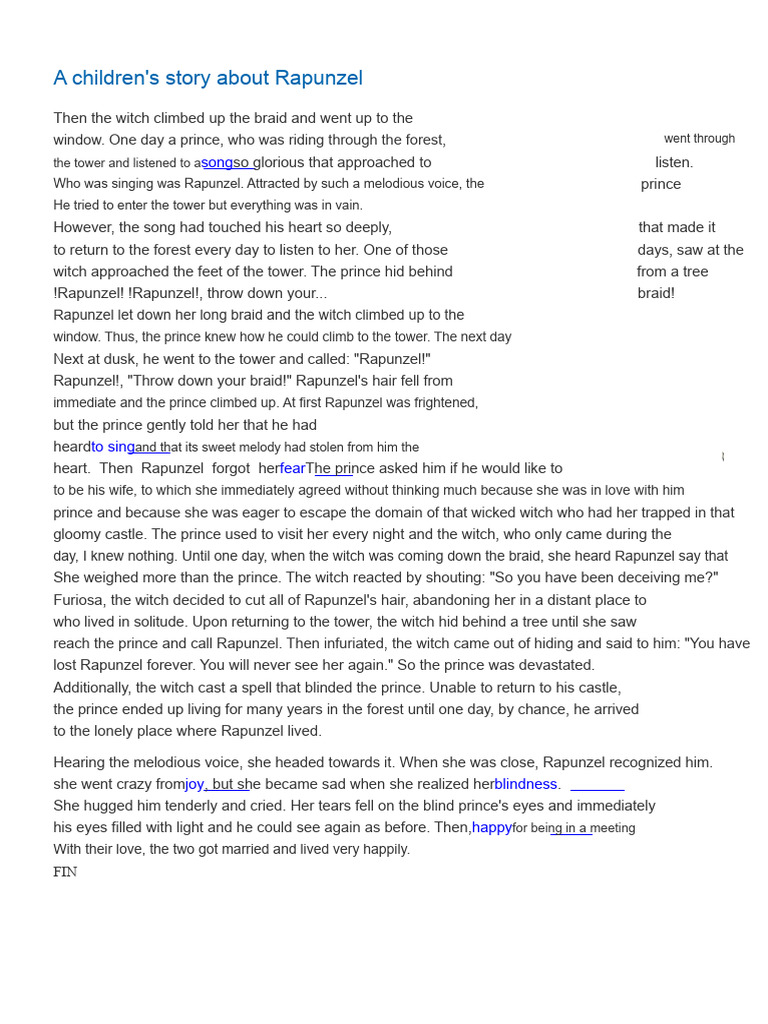 Children's Story of Rapunzel | PDF | Rapunzel | European Fairy Tales