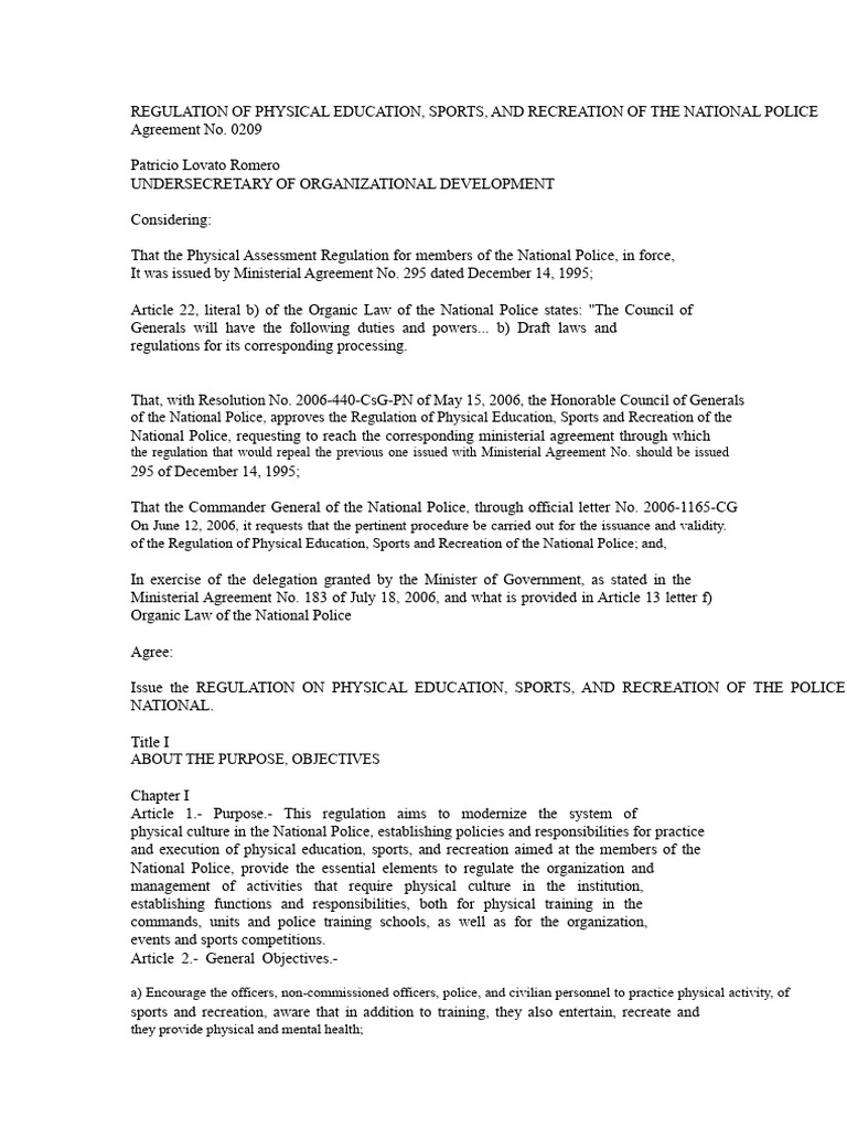 National Police Physical Education Regulation | PDF | Police | Sports